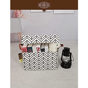 HUNRUNG Storage Boxes with Lids Rectangle/Square Storage Bins，Storage Basket Cute Canvas Organizer Bin for Pet/Children Toys, Books, Clothes Perfect for Rooms/Playroom/Shelves（Rec-Geometry-with lid）