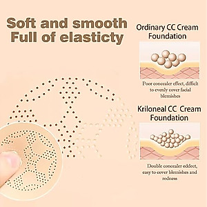 Kriloneal CC Cream Foundation Mushroom Head Air Cushion Face Makeup Moisturizing Concealer Waterproof Oil Control Long-Lasting Nude Makeup Even Skin Tone for All Skin Types (Natural)
