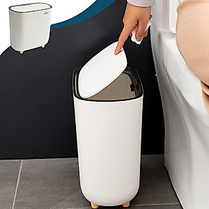 CENGNIAN 1.5 Gallon Bathroom Trash Can with Press-Top Lid, Adsorption Garbage Can with Lid, Smart Plastic Slim Wastebasket for Bathroom, Office, rv, Bedroom, Living Room