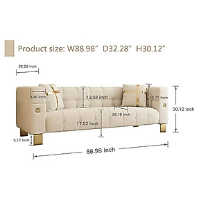 MoLiFaning 89" Modern Chesterfield Velvet Sofas Mid Century Modern Button Tufted Velvet Couches with 2 Pillows and Gold Legs,for Living Room Apartment Bedroom Office Beige