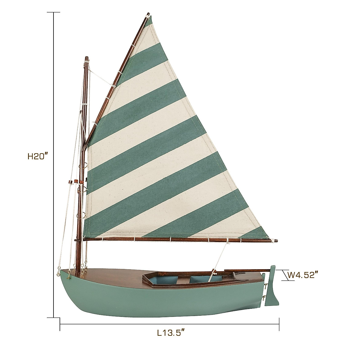 SAILINGSTORY Wooden Sailboat Model Ship Catboat Sail Boat Decor Sailing Boat Model Grey Green