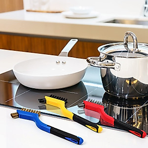 9 Pcs Wire Brush Set Nylon Brass Stainless Steel Bristles with Curved Handle Grip, Wire Cleaning Brush Scratch Brush for Rust Remover Dirt Paint Removal Clean