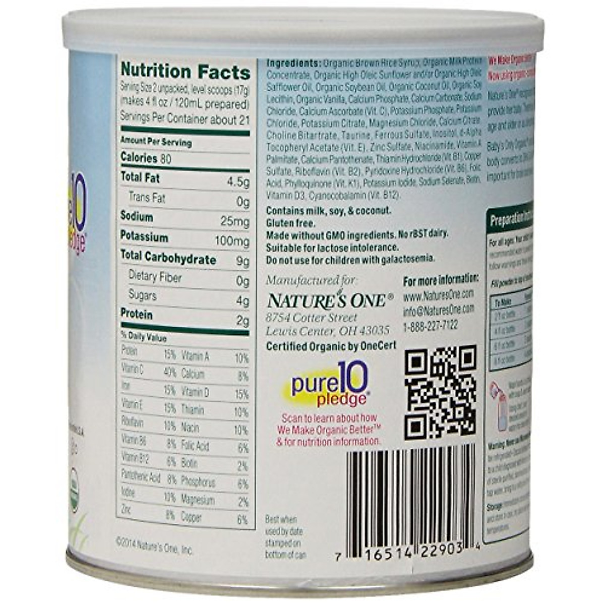 Baby's Only Toddler Formula, Lactose Relief, Organic, 12.7-Ounce Can