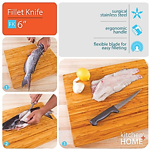 Kitchen + Home Fillet Knife – Flexible 7” Ultra Sharp Surgical Stainless Steel Curved Boning Knife