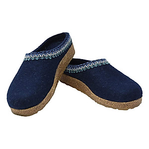 HAFLINGER Grizzly ZigZag Felt Clog Unisex Wool Slipper Blue (Captains Blue 79) EU 41