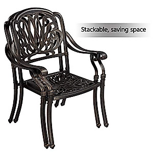 Yaheetech Cast Aluminum Dining Chairs Set of 2, Stackable Patio Dining Chairs Patio Furniture for Garden Deck Antique, Bronze