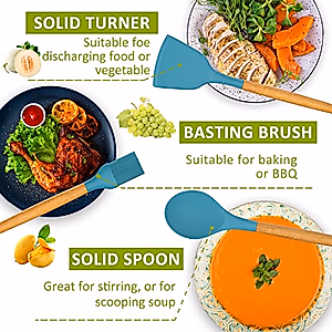 Kitchen Utensil Set Silicone Cooking Utensils -Fungun 35 pcs Kitchen Utensils Tools Wooden Handle Spoons Spatulas Set Cookware Turner Tongs Whisk Kitchen Gadgets with Holder