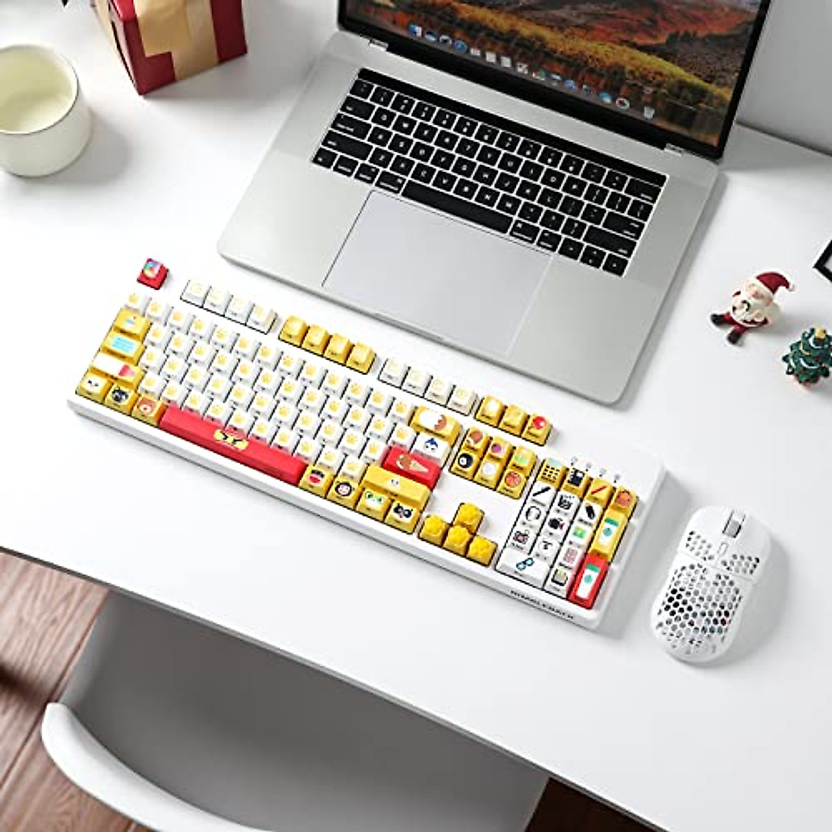 LTC LavaCaps PBT Double Shot108 Keycaps Set, Cat's Claw Sublimation OEM Profile for ANSI US Layout 61/87 TKL/104/108 Keys Mechanical Keyboard, with Keycap Puller - (Only Keycaps), Yellow