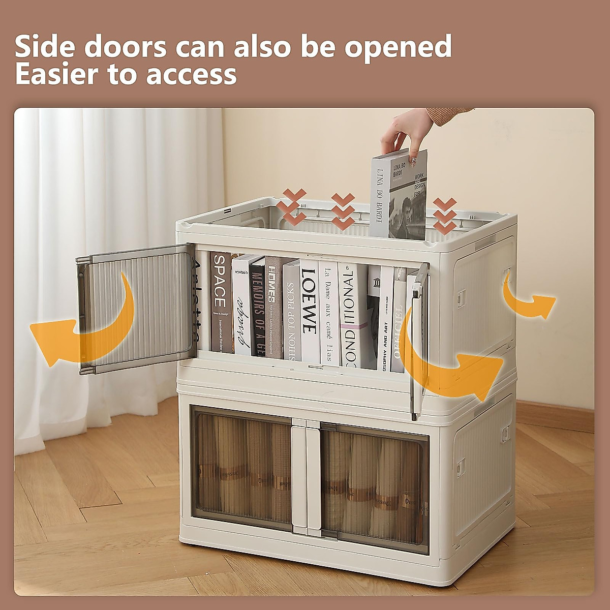 Juoe 1Pc Storage Bins with Lids,Plastic Stackable Storage Bins Open Front/Side/Top,Collapsible Storage Cabinet with Wheels for Closet Shelf,Room,Bedroom,Office,Home,Dorm,Toy