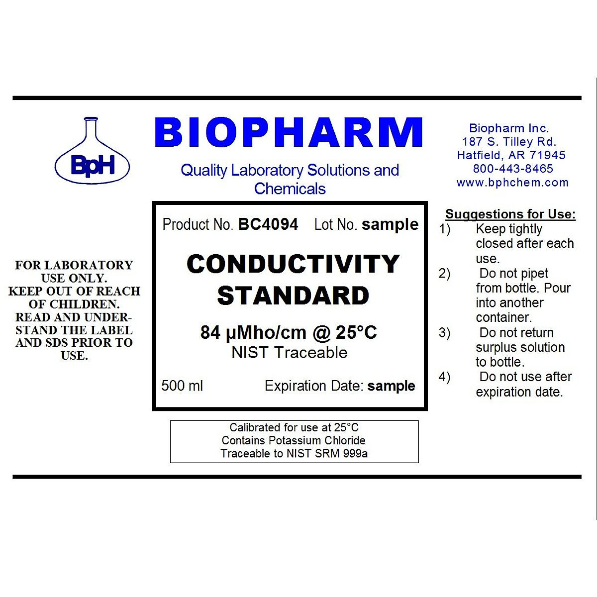 Conductivity Calibration Standard 3-Pack — 500 mL (1.06 Pint) Each: 84 μS, 1,413 μS and 12,880 μS