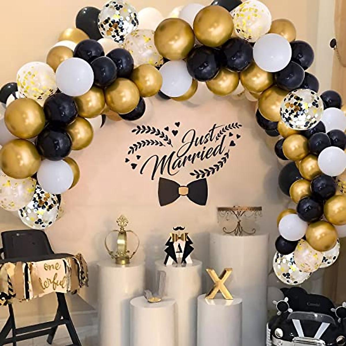 72 Pack Black Gold Confetti Balloons Kit, 12 Inch Black Gold White Balloons and Gold Confetti Balloons with Balloon Ribbons for Graduation Birthday Wedding Baby Shower Party Decorations