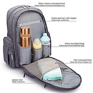 Skyla Homes Diaper Bag Backpack - Scratch Proof Baby Diaper Bag with Insulated Pockets, Large Water-Resistant Baby Bag, Multi-Functional Travel Knapsack (Grey)