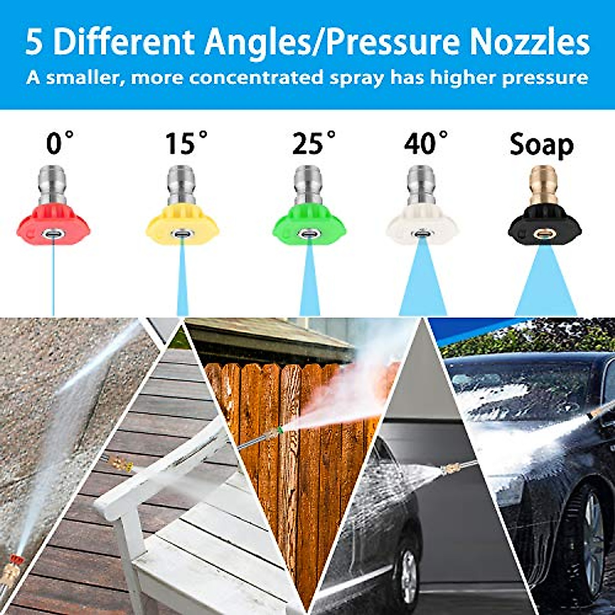 Hopekings Electric Pressure Washer High Pressure Cleaner Power Washer Machine with Power Hose Gun, 5 Nozzles for Cleaning Cars, Home, Driveway, Patio, Garden, Yard