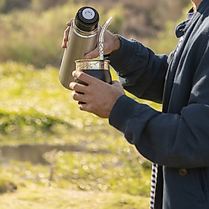 thebmate [Premium Yerba Mate Gourd Original Natural Calabash Teacup – Black Leather Wrapped Handmade in Uruguay - Mate Imperial