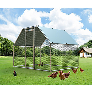 1.26’’ Large Metal Chicken Coop Run Walk in, Chicken Run Pen for Chickens, Outdoor Chicken Runs Coops Dog Kennel, Flat Roofed Chicken Runs for Yard with Anti-Ultraviolet Cover (9.2’L x6.2’W x6.4’H)