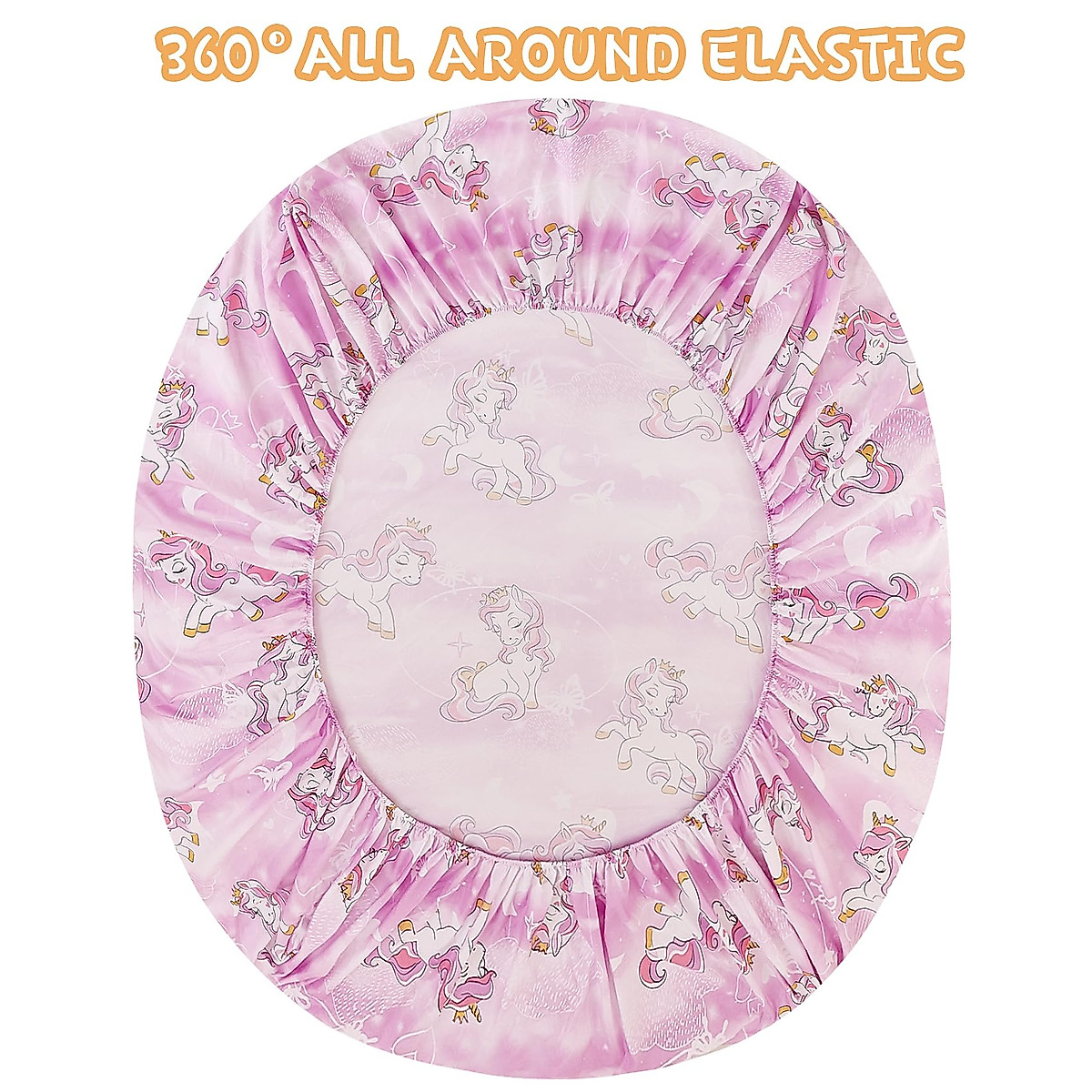 Yibeizi Unicorn Twin Sheets Set for Girls, Kids Cute Princess Printed Bedsheets Microfiber Deep Pocket Bed Sheet & Pillowcase Sets 3 Pieces