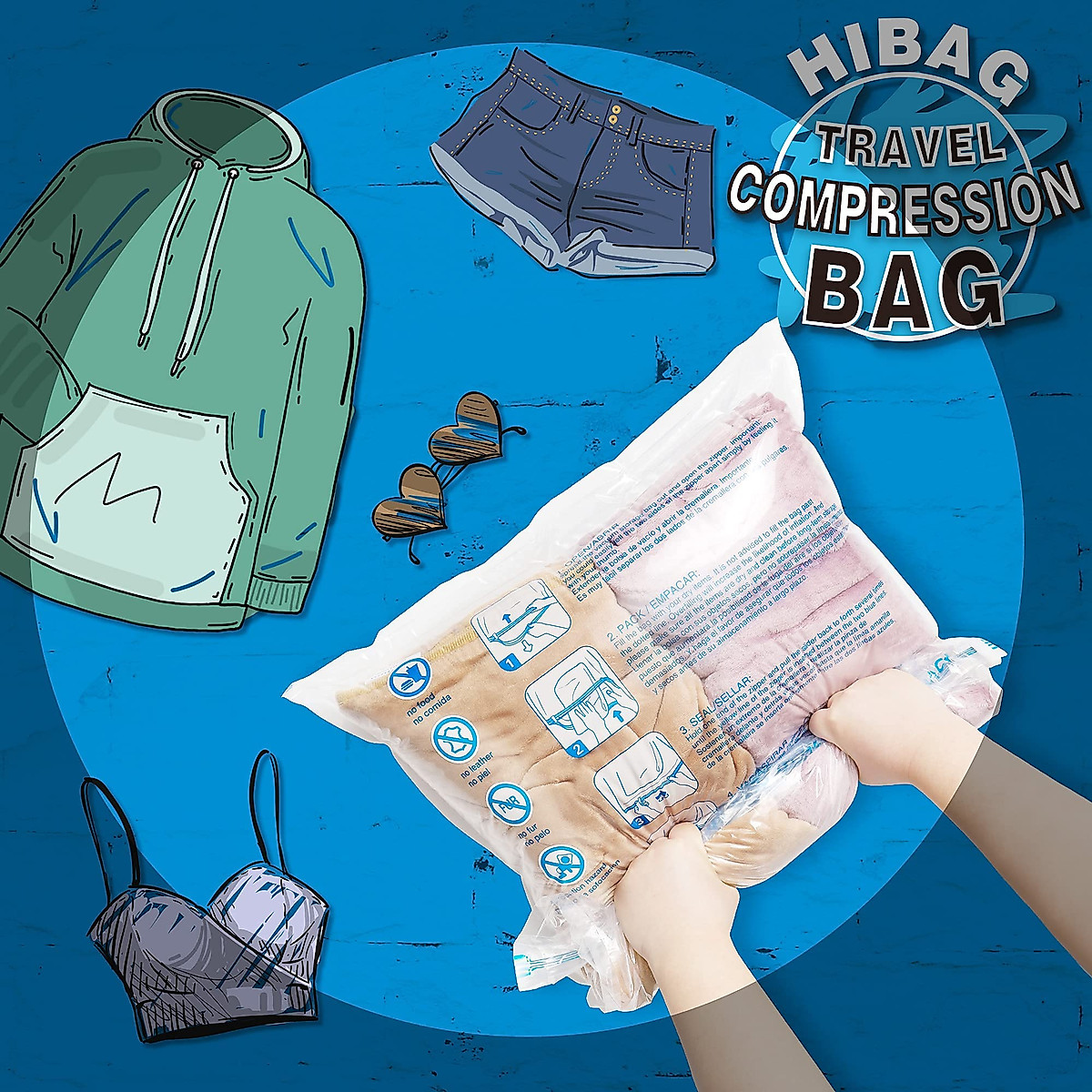 12 Compression Bags for Travel, Travel Essentials Compression Bags, Vacuum Packing Space Saver Bags for Cruise Travel Accessories (12-Travel)