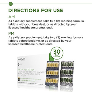 Healthycell AM PM, Natural AntiAging Multivitamin for Men, Women, Supports Cell Health, Stem Cells, Energy, Sleep, with Vegetarian Whole Food Vitamins, Antioxidants, Probiotics (30 Servings)