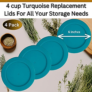 Klare Ware 4 Cup Replacement Lids/Covers for Pyrex 7201, Anchor Hocking & Klare Ware Storage Bowls (Glass Container Not Included) Microwave, Freezer & Top Rack Dishwasher Safe (4 Pack, Turquoise)