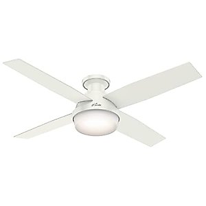 Hunter Fan Company 59242 52" Dempsey Indoor Low Profile Ceiling Fan with Light, Fresh White Finish