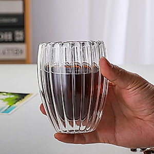 WAAOPO Double Walled Glass Coffee Mugs(5.6oz/350ml) ，Thermal Coffee Cups，Glass Cups for Tea, Coffee, Latte, Cappuccino,Pack of 2