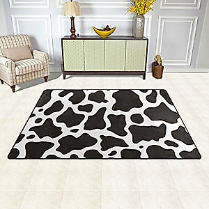 WellLee Door Mat,Black White Cow Skin Print Floor Mat Non-Slip Doormat for Living Dining Dorm Room Bedroom Decor 60x39 Inch