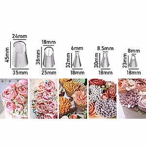 Dr.Pedi 5 Pieces Rose Flower Piping Tips Set Cake Decorating Tips Icing Piping Nozzles Set Cupcake Decorating Kit Cupcake Pastry Tool