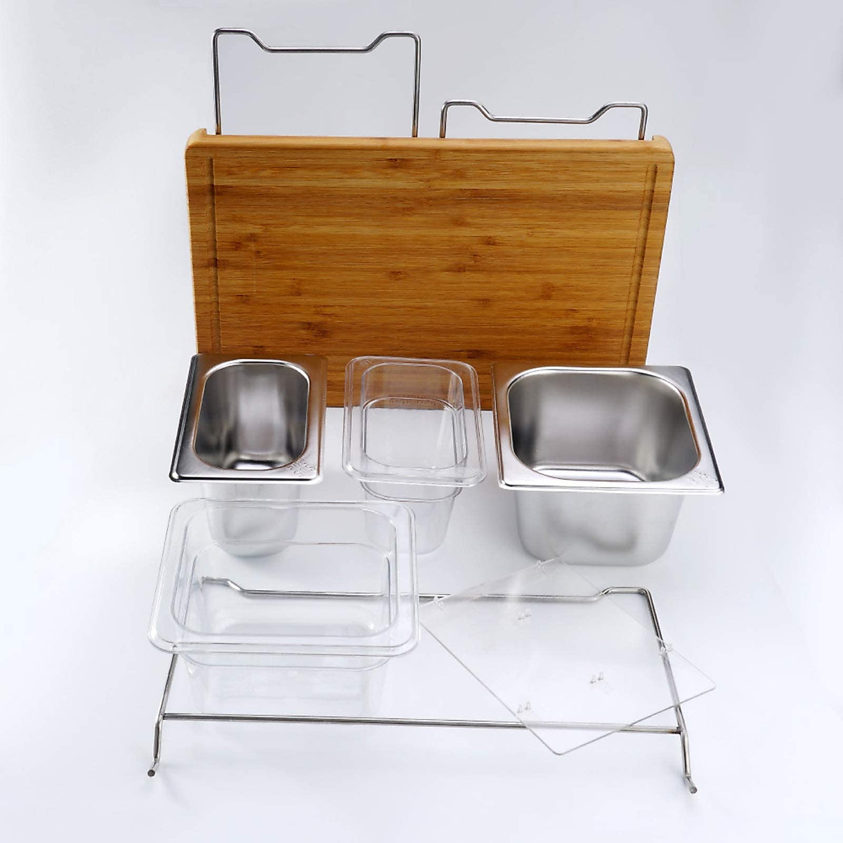 Bamboo Cutting Board with Containers (Set of 4), Chopping Boards for Kitchen, Chopping Board with Juice Groove for Meat Fruits and Vegetables, Natural Serving Tray with Easy Grip Handle(16" x 10")