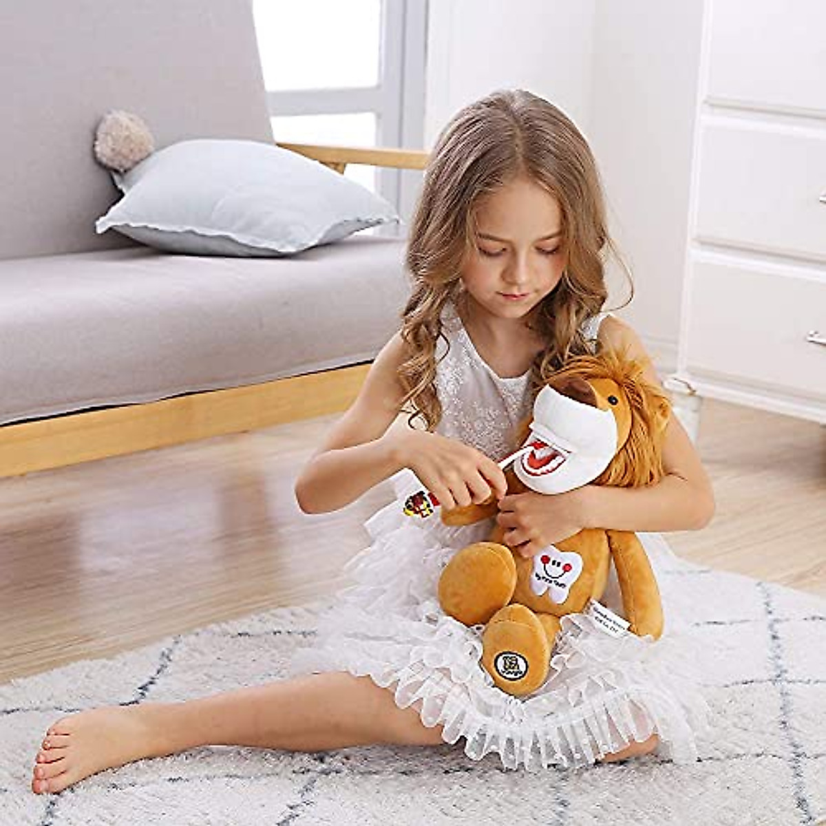 YOUYA DENTAL Tooth Fairy Plush, Oral Health Presentation Doll Puppet Little Lion Tooth Fairy Dental Educational Plush Small Size Doll with Teeth for Kids Chidren Boys Girls