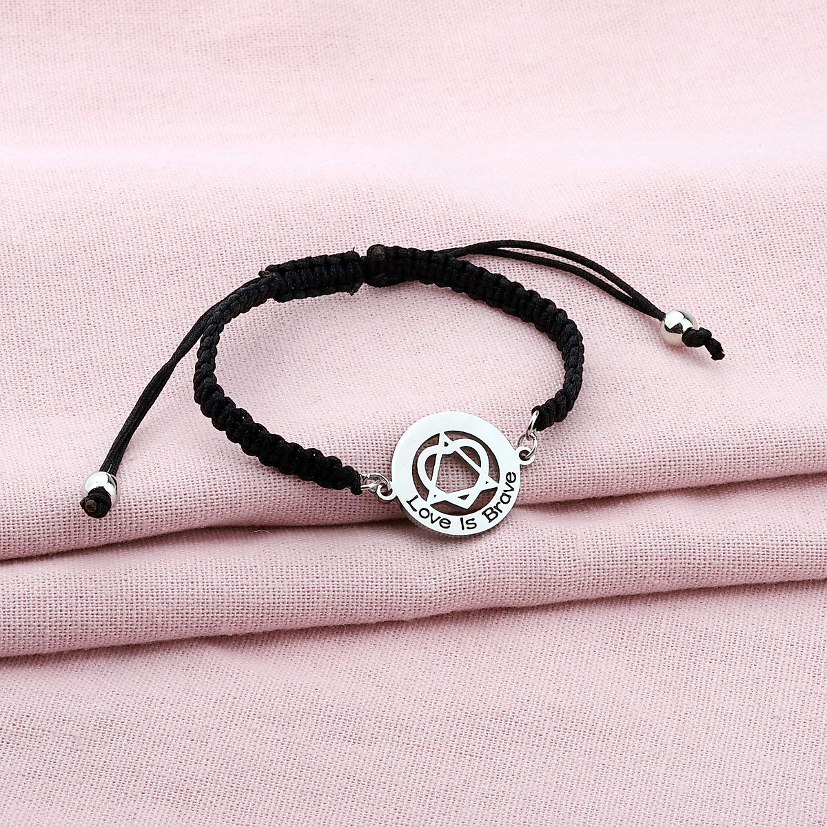 BEKECH Adoption Bracelet Love is Brave Intertwined Heart and Triangle Adoption Symbol Charm Braided Bracelet for Stepmom