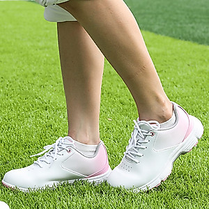 LIPPAN Women's Golf Shoes Waterproof Outdoor Golf Sneakers Spiked Lightweight Breathable Wear-Resistant,White,7.5