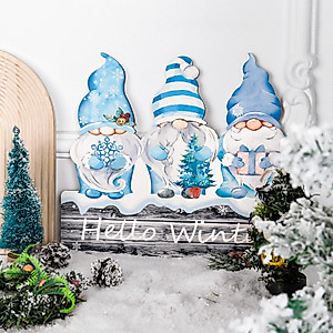 Auidy_6TXD Hello Winter Welcome Door Sign, Gnomes Winter Christmas Door Hanging Signs Farmhouse Home Sign for Home Porch Front Door Indoor Outdoor