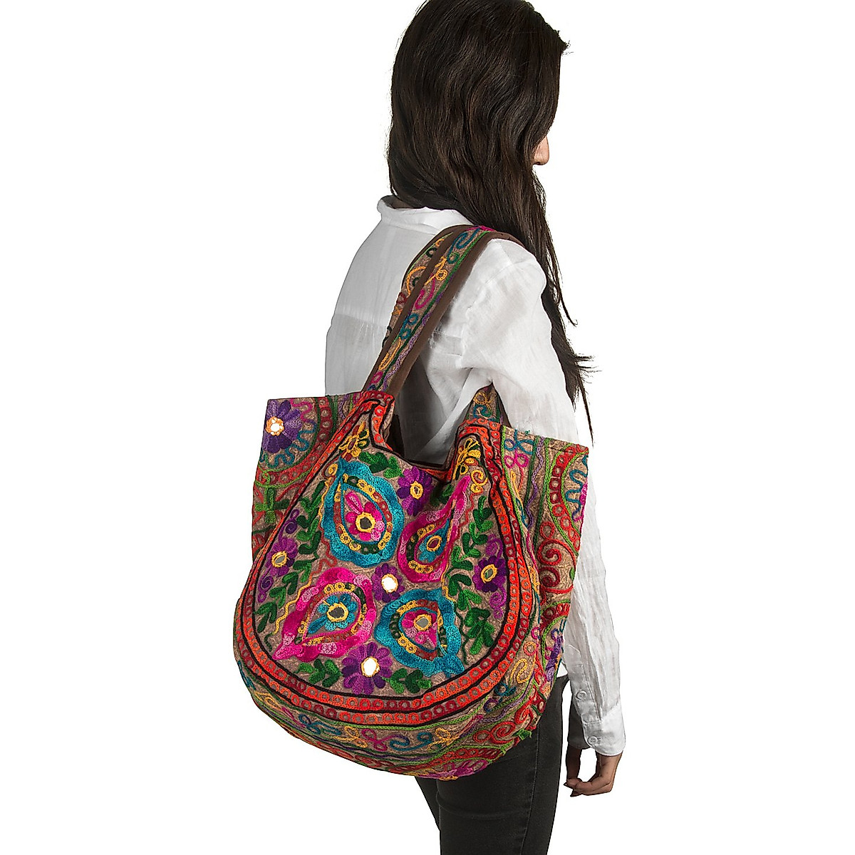 TribeAzure Brown Handmade Floral Shoulder Bag Women Fashion Handbag Tote Casual Summer Spring Top Handle