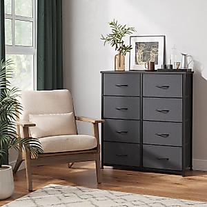 CubiCubi Dresser for Bedroom, Tall Fabric Dresser for Closet, 8 Drawer Small Storage Organizer, Wide Dresser for Bedroom, Hallway, Sturdy Steel Frame Wood Top, Black Grey