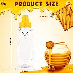 Hushee 72 Pcs 8 oz Plastic Honey Bear Bottle Empty Honey Squeeze Bottle with Spill Proof and Leak Resistant Lid Bear Juice Bottle Drinking Cup for Baby Shower Gifts, Beekeeping, Honey Dispensing