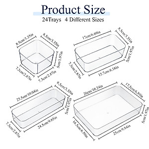 Teenyyou 30 Pcs Clear Plastic Drawer Organizer Set Include 10oz 12oz Cotton Swab Ball Holder 24 Pcs Stackable Desk Drawer Organizer Trays for Makeup