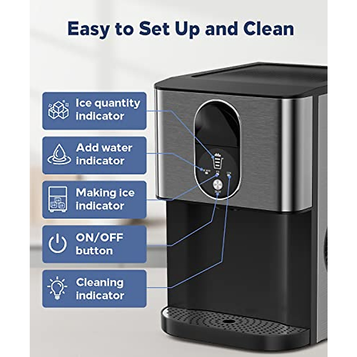 Kndko Nugget Ice Maker,Self Dispensing Pellet Ice Maker,44lbs/24H, Self Cleaning Ice Maker,3.3lbs Ice Storage,Nugget Ice Maker Dispenser,Countertop Nugget Ice Maker for Home Kitchen Bar Party Black