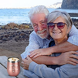 GINGPROUS Retirement Gifts For Women, Quitter I Mean Happy Retirement, Retirement Gifts for Coworker Colleague Office BFF, 12oz Insulated Stainless Steel Wine Tumbler with Lid and Straw, Rose Gold