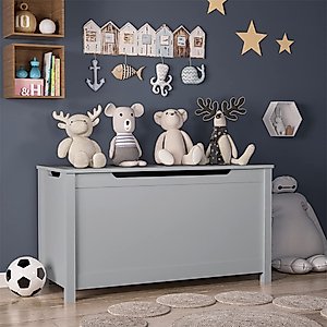 Kids Wooden Toy Box ，MDF, Large Toy Storage Truck Bench with Flip-Top Lid, Safety Hinges &Doubles as a bench for additional seating, Toddler Big Toy Chest for Playroom & Bedroom, Gift for Boys Girls Age 3+ (grey)
