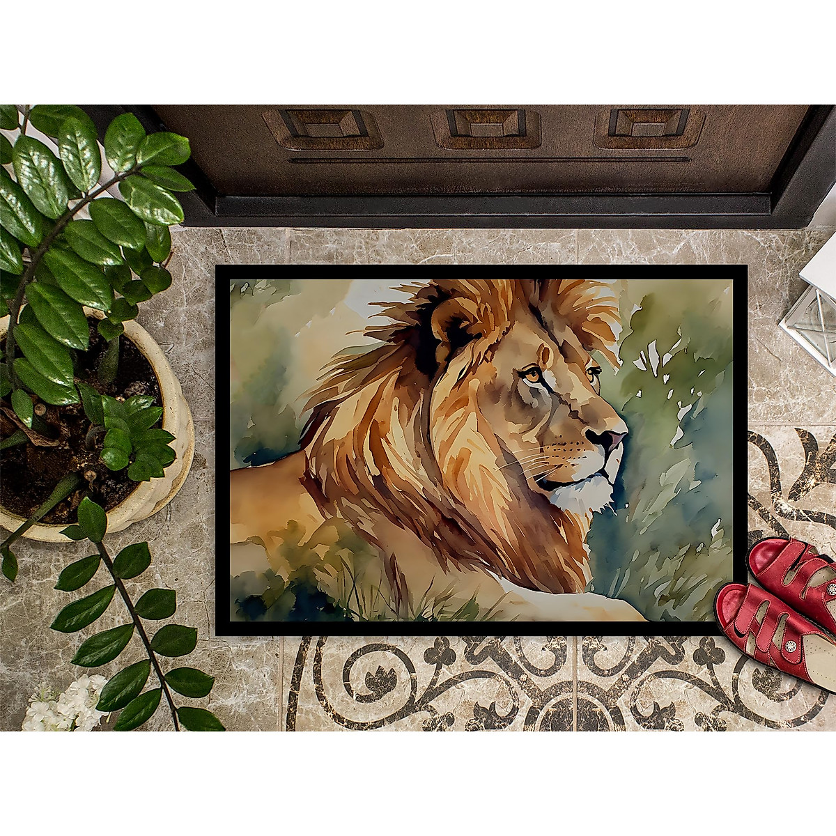 Caroline&#039;s Treasures DAC2951JMAT Lion Doormat Front Door Mat Indoor Outdoor Rugs for Entryway, Non Slip Washable Low Pile, 24H X 36W