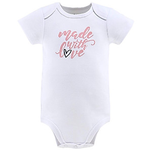 The Peanutshell Short Sleeve Baby Bodysuits Set for Baby Girls - Cheetah, Pink, Floral Maroon - 5 Pack Set… (Newborn)