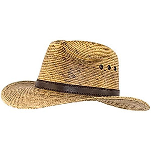 Big Wide Brim Natural Palm Leaf Straw Cuban Gaucho Fedora UPF Sun Hat Flex Fit