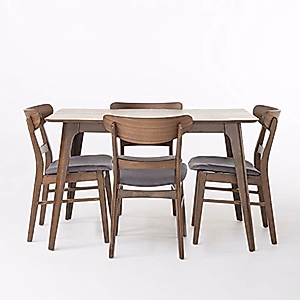 Christopher Knight Home Idalia 50" Rectangular Dining Set, 5-Pcs Set, Natural Walnut / Dark Grey