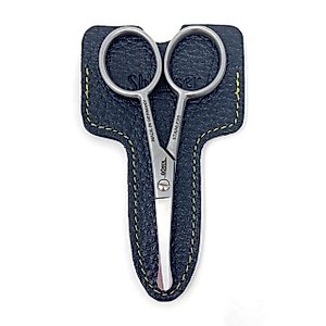 Solingen Nose & Ear Scissors - Stainless Steel Rounded Tip Scissors for Eyebrow, Nose Hair, Mustache and Beard - Made in Solingen & Germany by GÖSOL | Packed with Full Grain Leather Case
