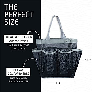 7 Pocket Shower Caddy Tote, Black - Keep your shower essentials within easy reach. Shower caddies are perfect for college dorms, gym, shower, swimming and travel. Mesh allows water to drain easily.