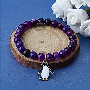 PARTNER Penguin Bracelet Penguin Gifts Inspirational Penguin Gifts for Penguin Lover Friend Couple (Amethyst Beads Penguin Bracelet)
