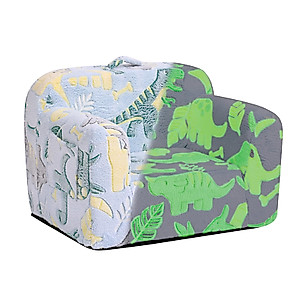 Tiita Kids Sofa, Children Couch with Carrying Handle & Side Pockets, Kids Foam Chair, Toddler Armrest Chair, Lightweight Children Sofa Chair, Kids Read Sofa for Girl or Boy (Grey Dinosaur)