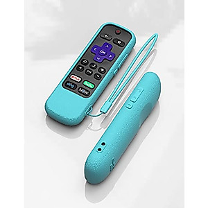 Roku Silicone Cover for Roku Voice Remote/Express 4K+/RCA1R(2022)/RCAL7R Remote Shockproof Protective Case for Roku Streaming Stick TC2-RCB7 Voice Remote Anti-Lost with Remote Loop(Glow Blue)
