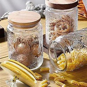 H2SON Glass Containers with Lids, 34 FL OZ Food Canisters Storage Jars with 350 Count Floss Picks, Sourdough Starter Jar for Kitchen Counter, Using Pet Treat Pantry, Coffee, Tea, Sugar （Sunflower）