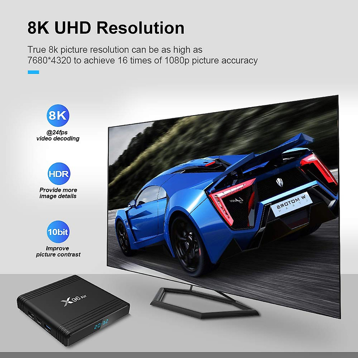 Xilibod Android 9.0 TV Box 2GB RAM/16GB ROM, Amlogic S905X3 64-bit Quad core ARM, G31 MP2 GPU Processor,H.265 Decoding 2.4G WiFi Smart TV Box - Model No.: X96 Air 2GB 16GB